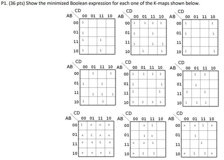 Solved P1 36 Pts Show The Minimized Boolean Expression