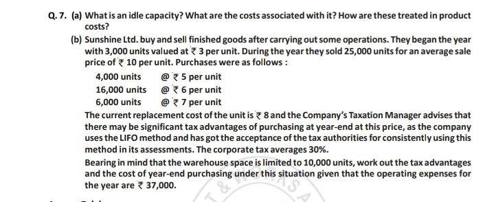 Solved Q.7. (a) What is an idle capacity? What are the costs | Chegg.com