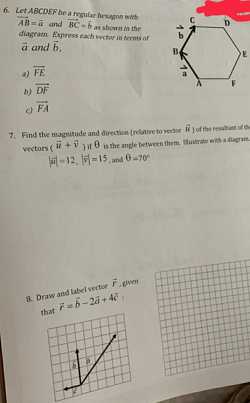 Solved 6. Let ABCDEF be a regular hexagon with AB=a and BC = | Chegg.com