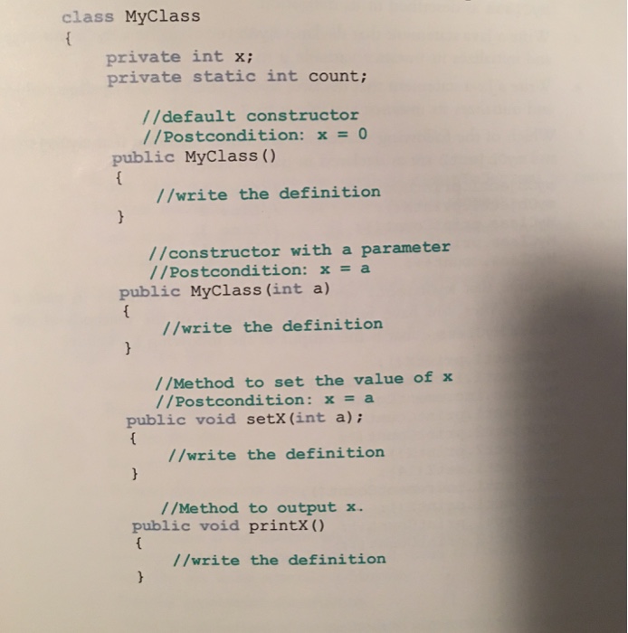 Solved class MyClass private int x; private static int | Chegg.com