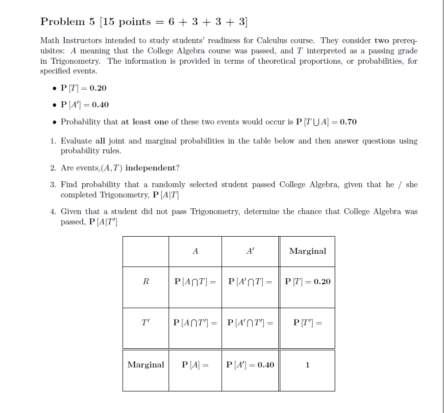 Solved Problem 5 (15 points = 6 + 3 + 3 + 3] Math | Chegg.com