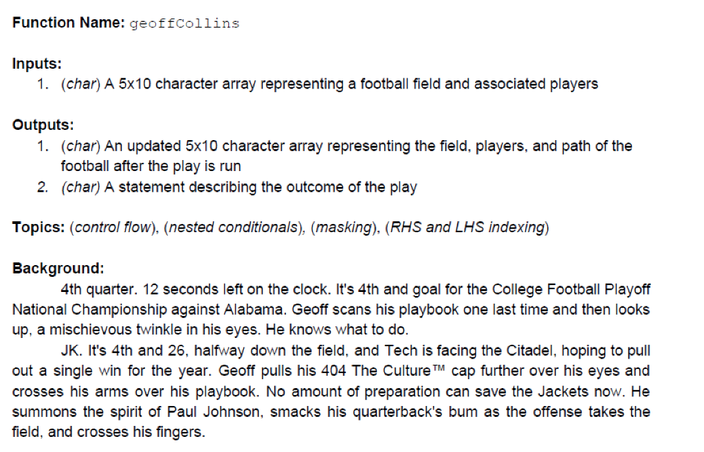 Function Name: geoffCollins Inputs: 1. (char) A 5x10 | Chegg.com