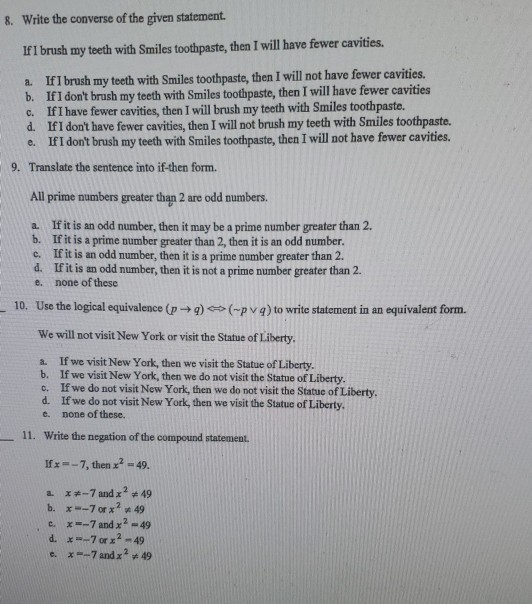Solved 8. Write the converse of the given statement. If I | Chegg.com