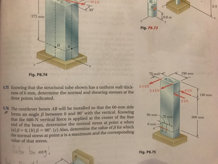 50 kN 2.4 30° 375 mm 0.6 m Fig. P8.73 150 mm Fig. | Chegg.com
