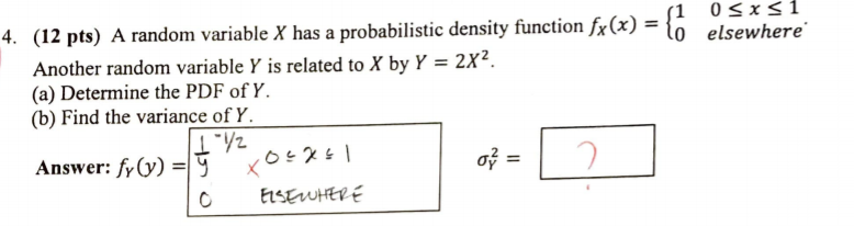 Solved 4. (12 pts) A random variable X has a probabilistic | Chegg.com
