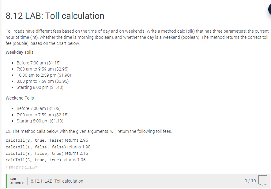 Solved Toll roads have different fees based on the time of | Chegg.com