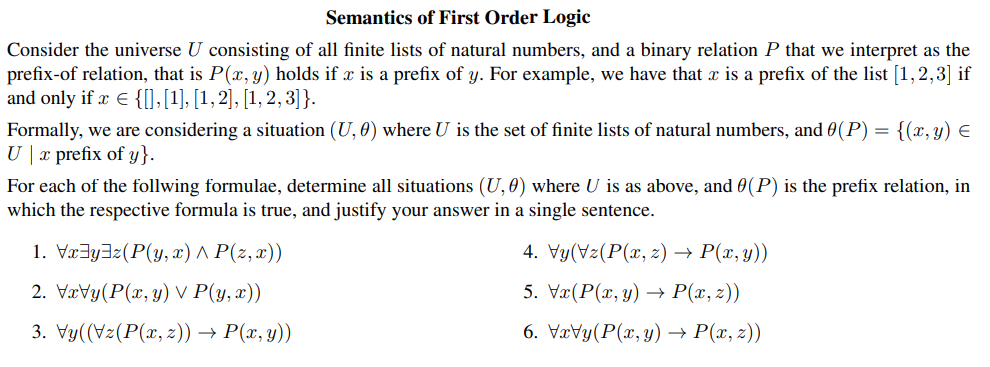 Solved Semantics of First Order Logic Consider the universe | Chegg.com