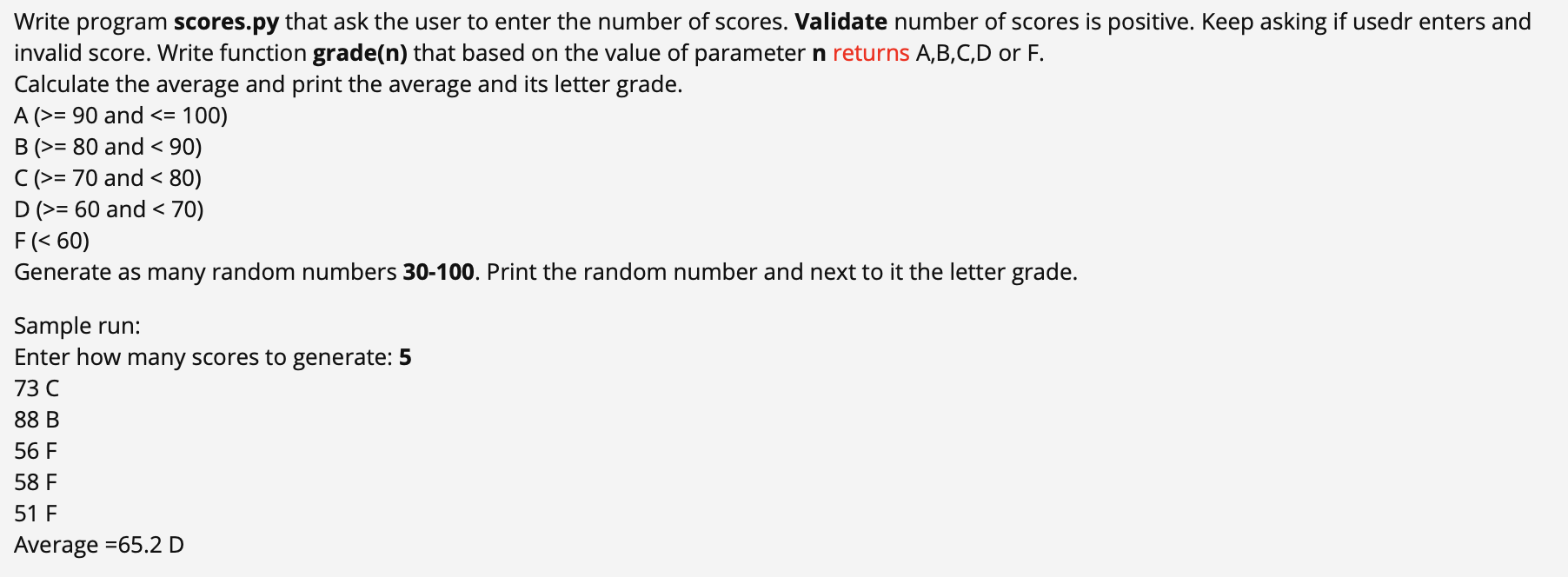 Solved Write program scores.py that ask the user to enter | Chegg.com