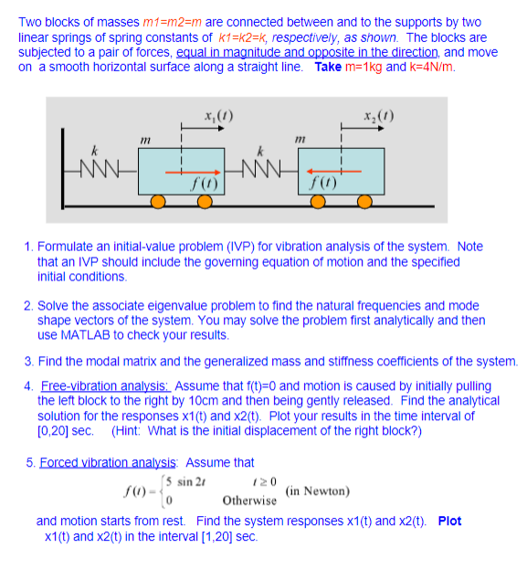 Solved Two blocks of masses m1=m2=m ﻿are connected between | Chegg.com