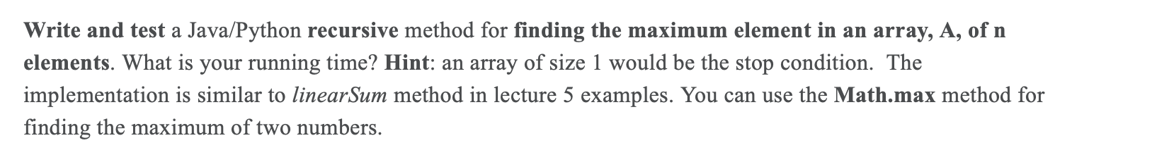 Solved Write and test a Java/Python recursive method for | Chegg.com