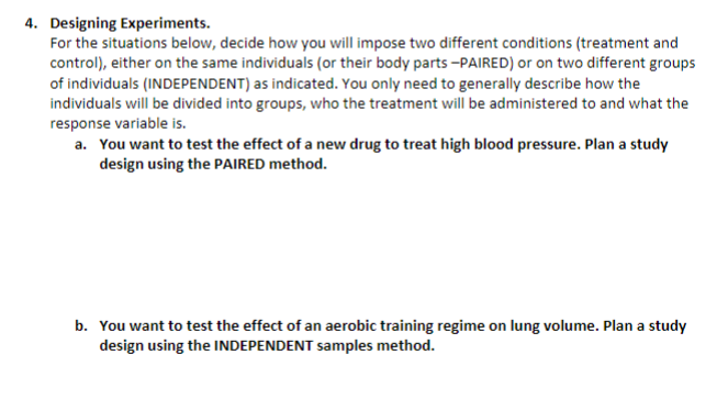 Solved Designing Experiments. For the situations below, | Chegg.com