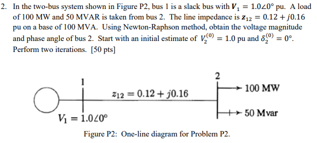 Solved In the two-bus system shown in Figure P2, bus 1 is a | Chegg.com