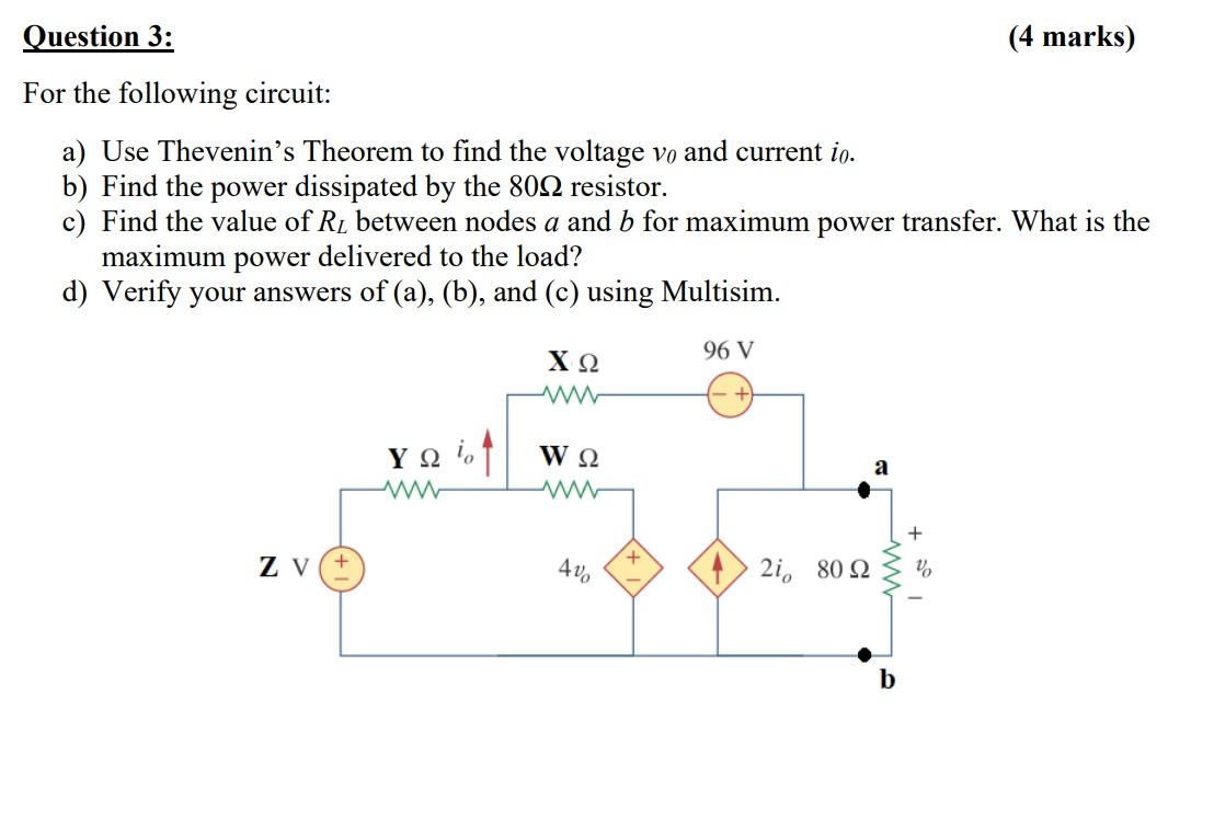 Solved Question 3: (4 marks) For the following circuit: a) | Chegg.com