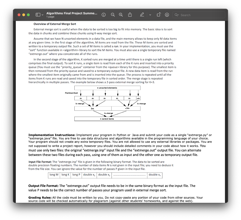 Solved Overview Of External Merge Sort External Merge Sort 
