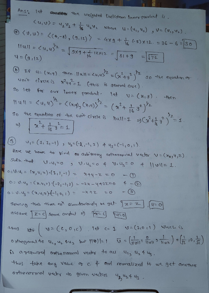 Solved 2) Consider the weighted Euclidean inner product (u, | Chegg.com