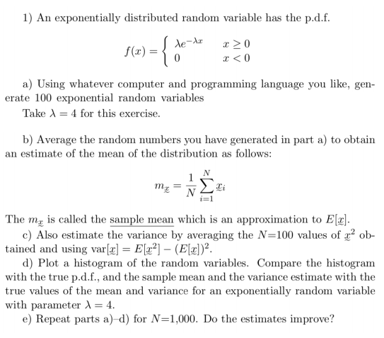Solved 1) An exponentially distributed random variable has | Chegg.com
