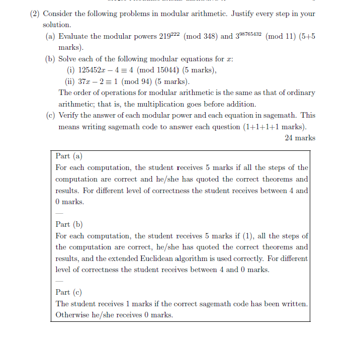 Solved 2) Consider the following problems in modular | Chegg.com