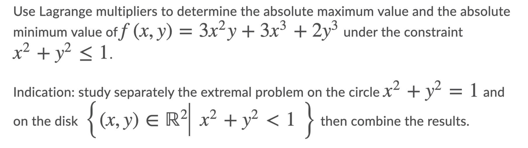 Solved Use Lagrange multipliers to determine the absolute | Chegg.com