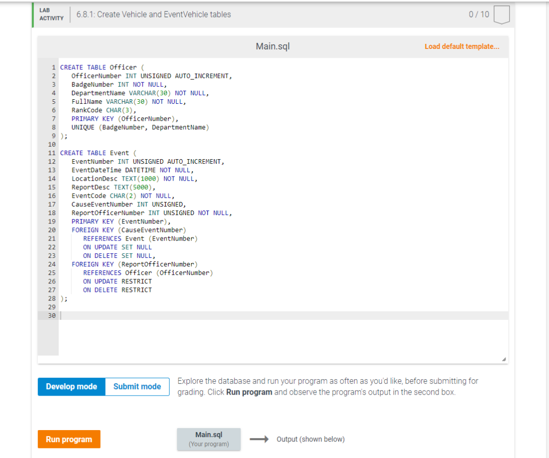 Solved 6.8 Create Vehicle and EventVehicle tables The | Chegg.com