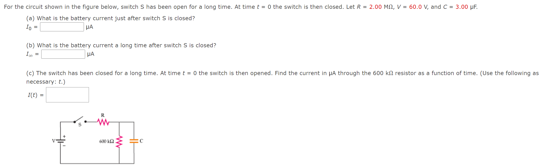 Solved For the circuit shown in the figure below, switch S | Chegg.com