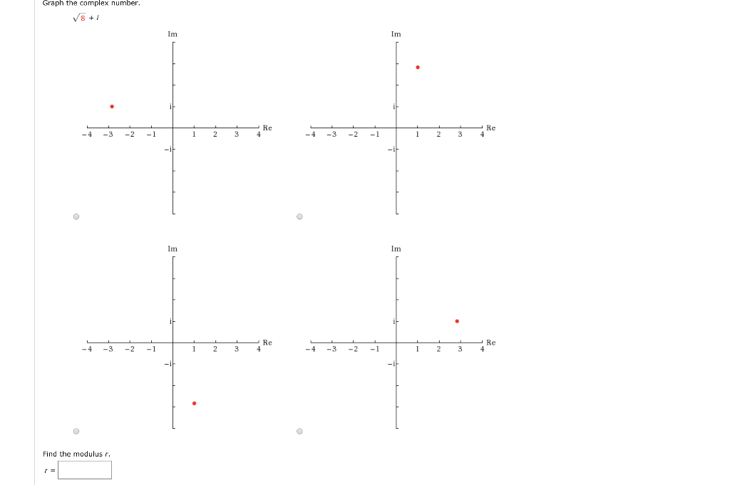 Solved Graph the complex number. V8 + i -4 -3 -2 -1 1 2 3 4" | Chegg.com