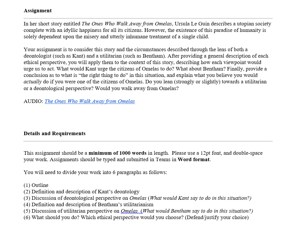 Solved AssignmentIn her short story entitled The Ones Who | Chegg.com