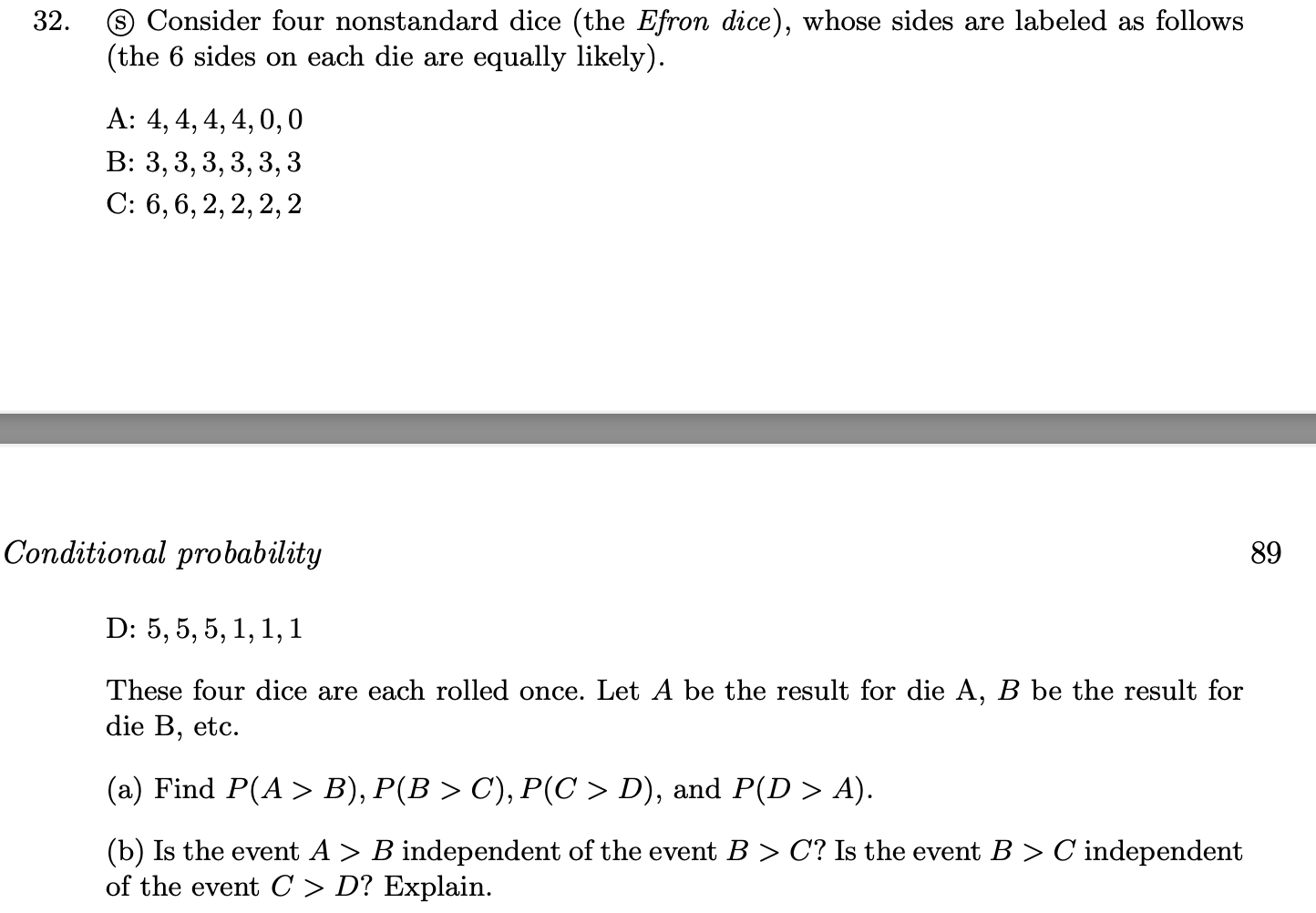 Solved 32. * Consider four nonstandard dice (the Efron | Chegg.com