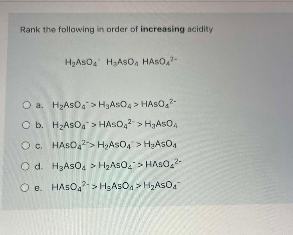 Solved Rank the following in order of increasing acidity | Chegg.com