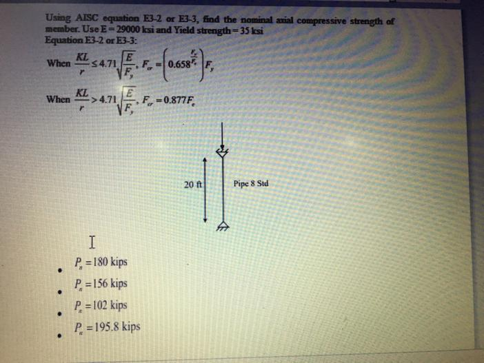 Solved Using AISC equation E3-2 or E3-3, find the nominal | Chegg.com