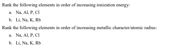 Solved Rank the following elements in order of increasing | Chegg.com