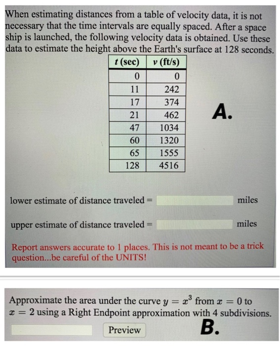 Solved When estimating distances from a table of velocity | Chegg.com