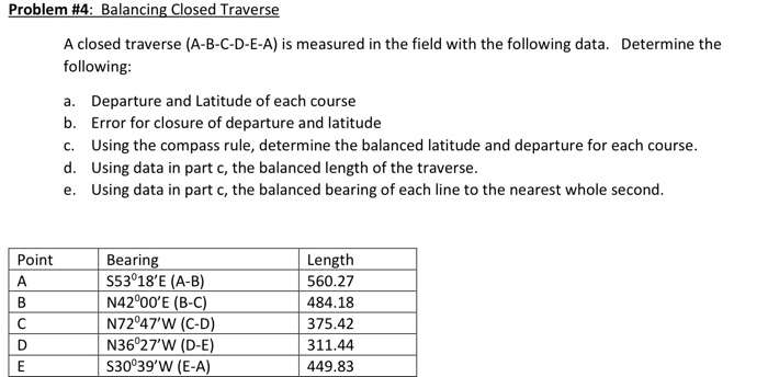 Solved A closed traverse (A-B-C-D-E-A) is measured in the | Chegg.com