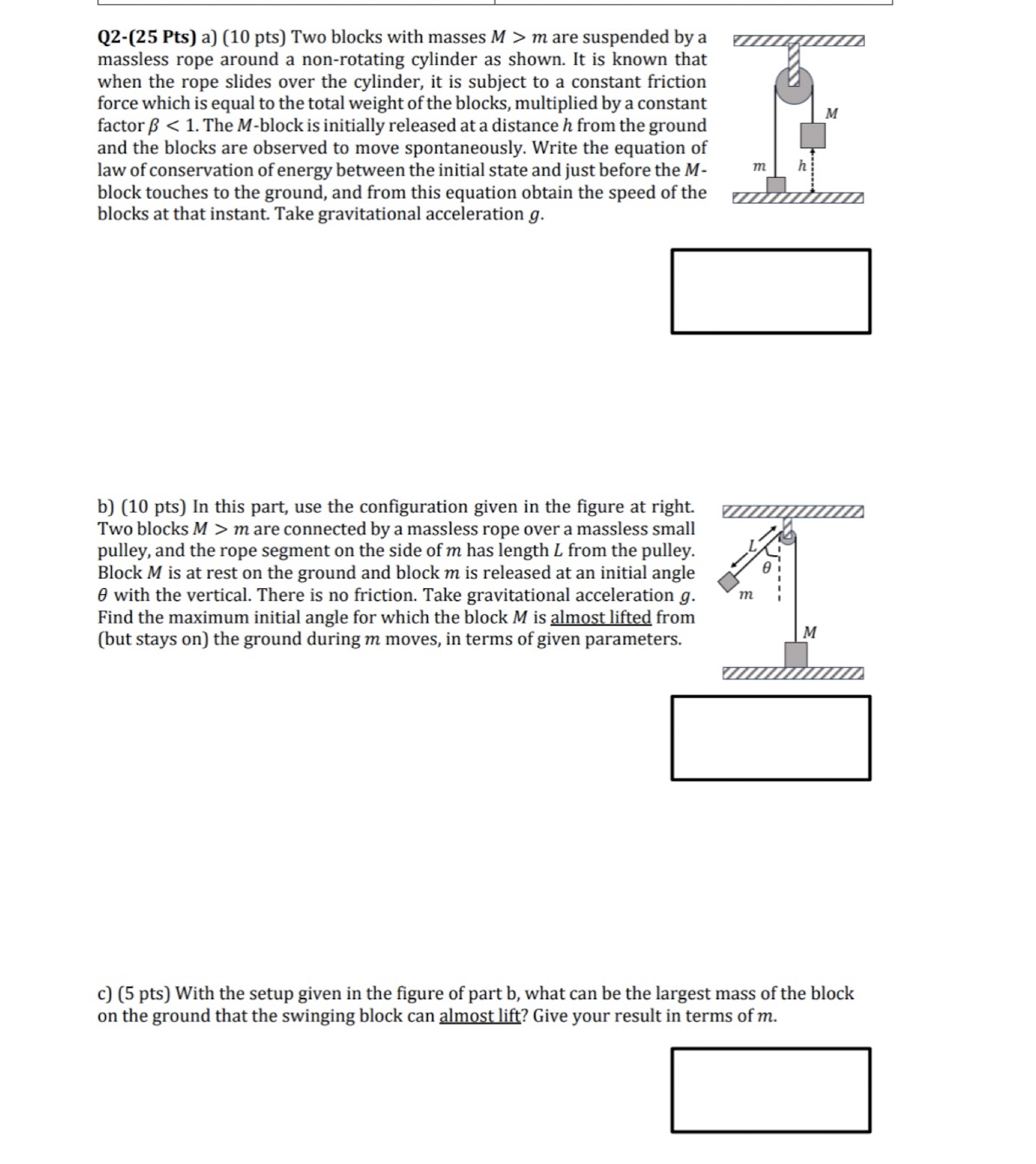 Solved Two blocks with masses M > ﻿m are suspended by a | Chegg.com
