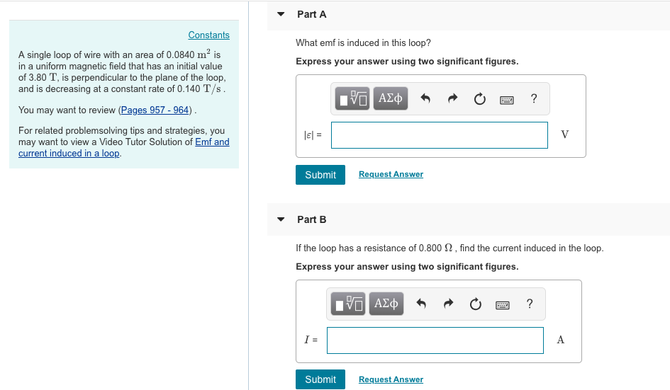 Solved PartA Constants What emf is induced in this loop? A | Chegg.com