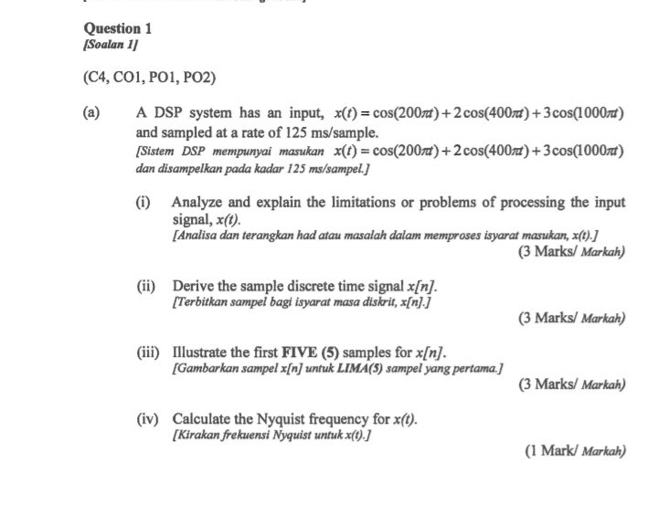 Question 1 (Soalan 1] (C4, CO1, POI, PO2) (a) A DSP | Chegg.com