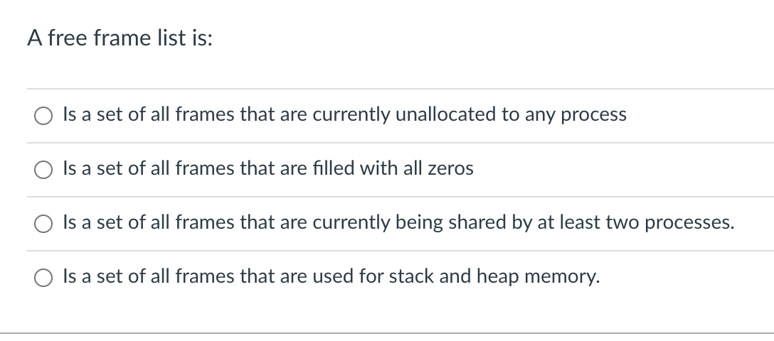 Solved A free frame list is: Is a set of all frames that are | Chegg.com