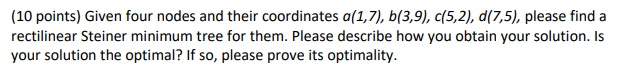 Solved (10 points) Given four nodes and their coordinates | Chegg.com