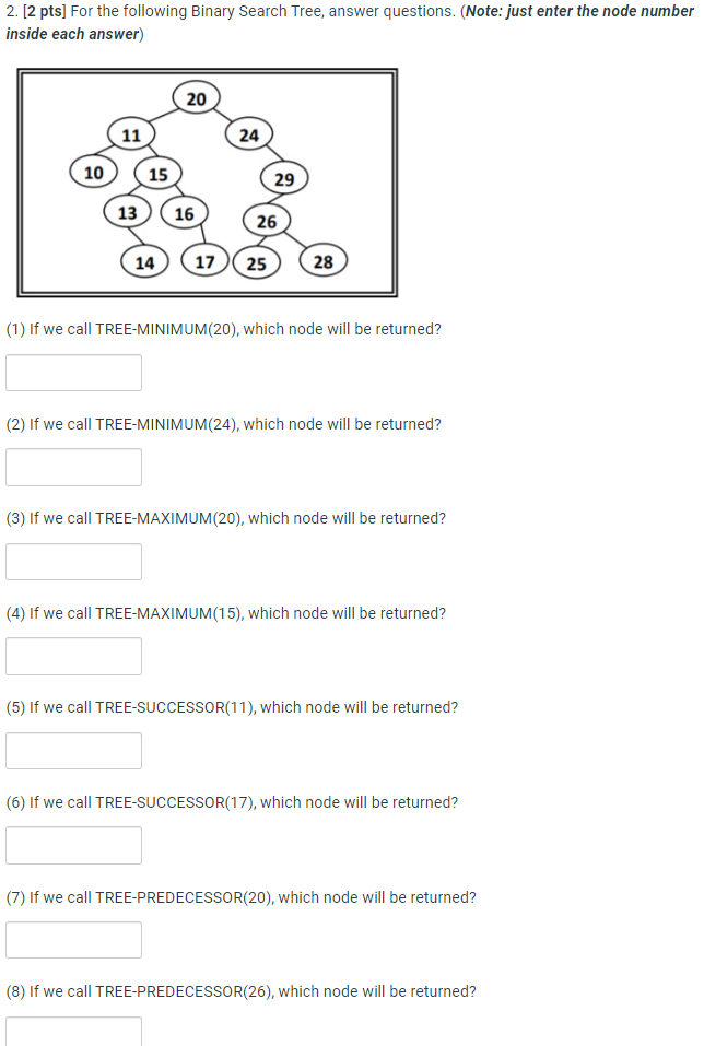 Solved 2. [2 pts] For the following Binary Search Tree, | Chegg.com
