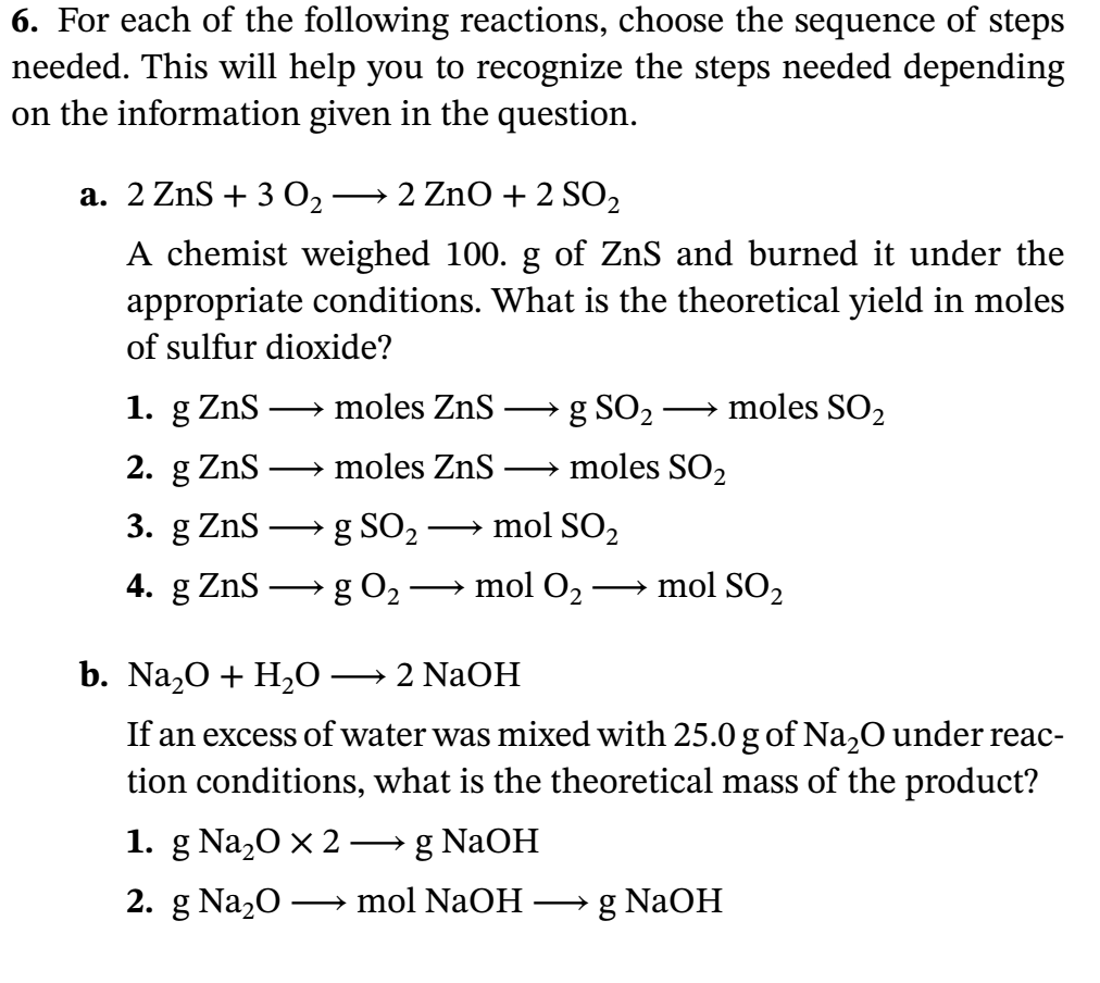Solved 6. For each of the following reactions, choose the | Chegg.com