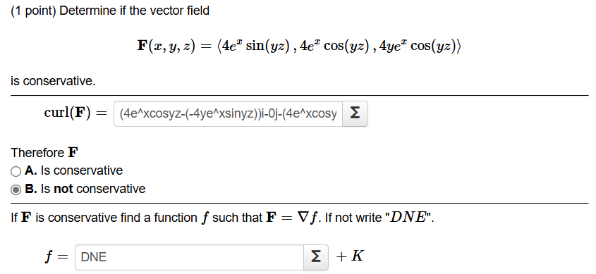 Solved by an EXPERT (1 ﻿point) ﻿Determine if ﻿the vector | Chegg.com