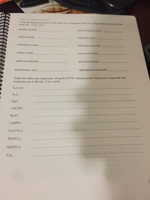 Solved Chemical Nomenclature Name Instructor Section Partner | Chegg.com