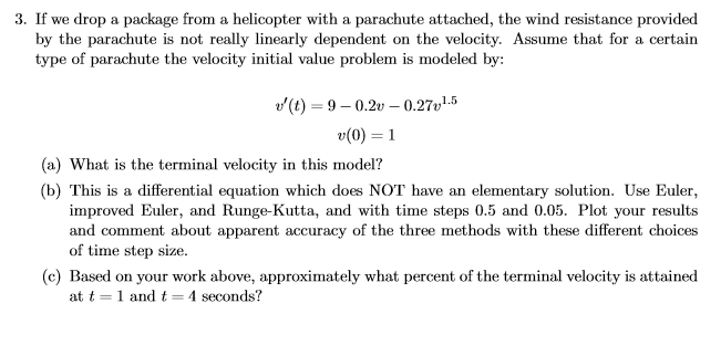 Solved 3. If we drop a package from a helicopter with a | Chegg.com