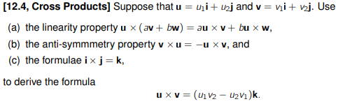 Solved [12.4, Cross Products] Suppose that u=u1i+u2j and | Chegg.com