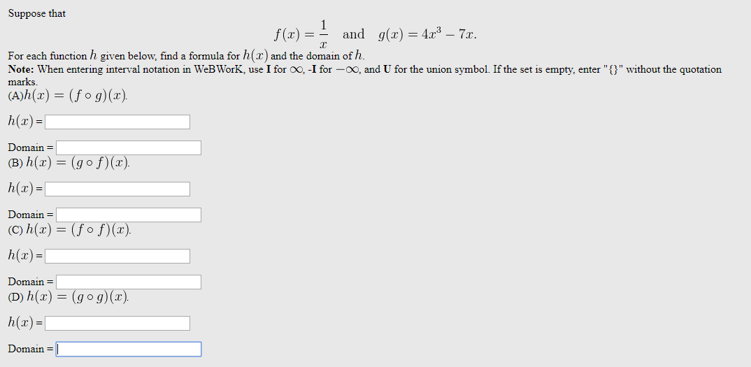 Solved Suppose that f(x) = = and g(x) = 4x3 – 7x. For each | Chegg.com