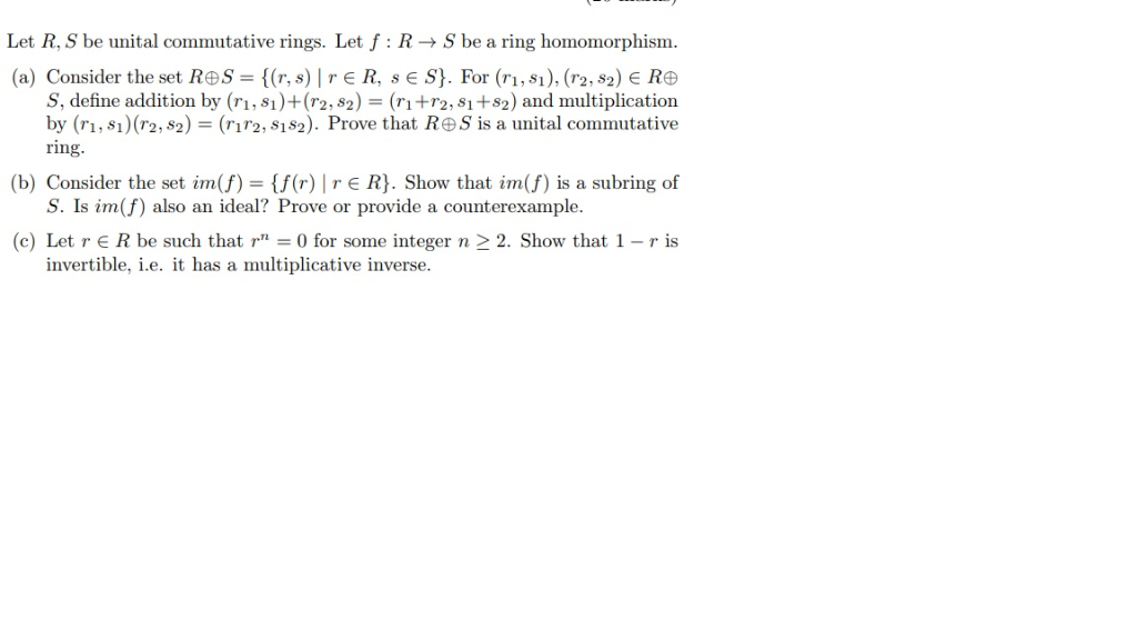 Solved Let R, S be unital commutative rings. Let f : R → S | Chegg.com