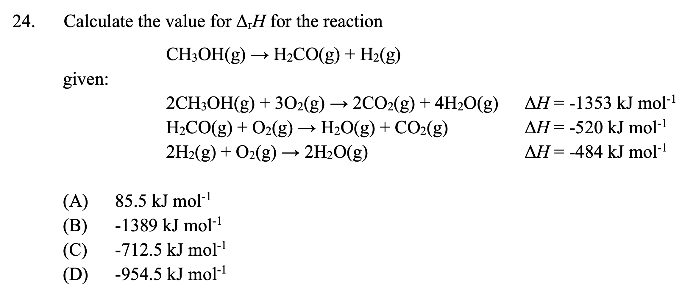 Solved 4. Calculate the value for ΔrH for the reaction | Chegg.com