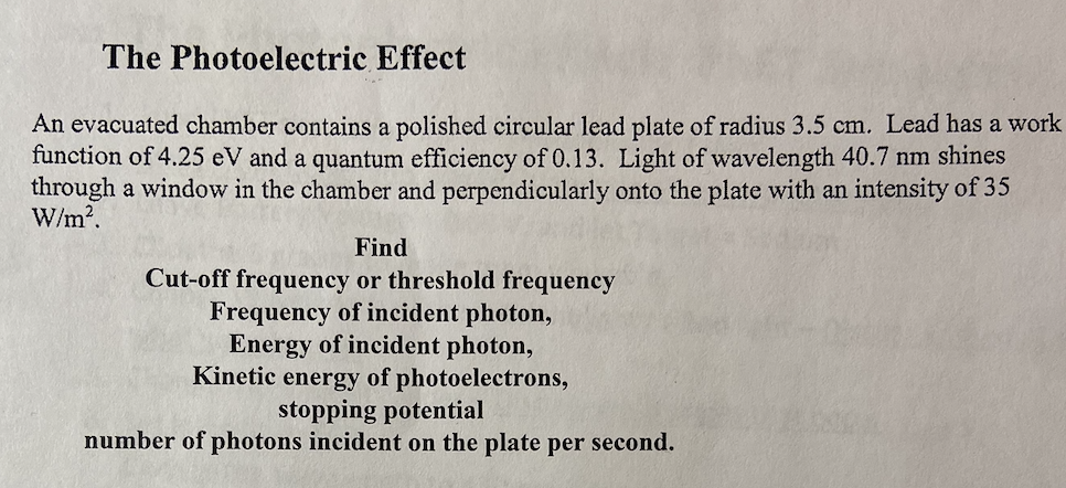 Solved The Photoelectric Effect An evacuated chamber | Chegg.com