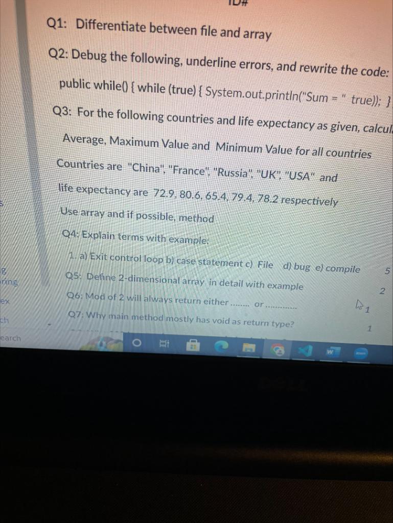 Solved Q1: Differentiate between file and array Q2: Debug | Chegg.com