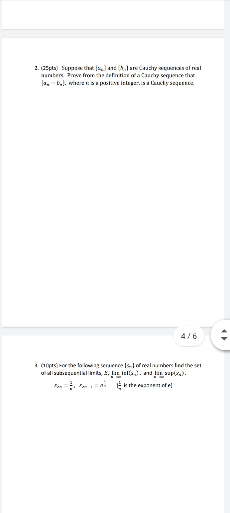 Solved 2. (25pts) Suppose that (an) and {bn} are Cauchy | Chegg.com