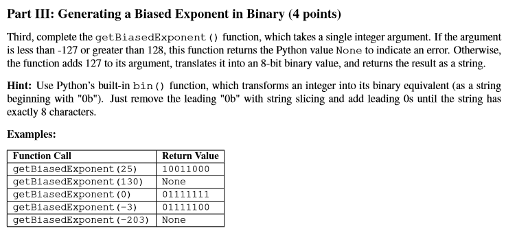 Solved Part III: Generating a Biased Exponent in Binary (4 | Chegg.com
